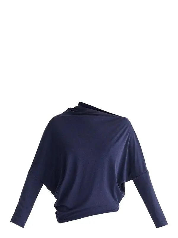 PAISIE Asymmetric Draped Lyocell Jersey Top In Navy - Blue