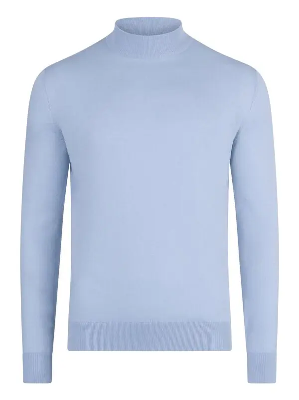 PAUL JAMES KNITWEAR Ultra Fine Cotton Spencer Mock Turtle Neck Jumper Chalk Blue - Silver