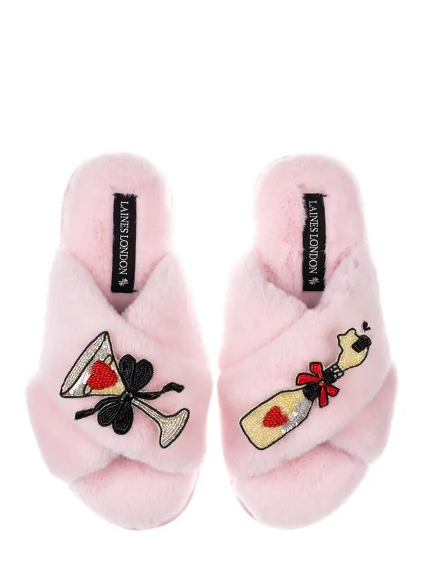 LAINES LONDON Classic Laines Slippers With Popping Champagne Brooches - Pink