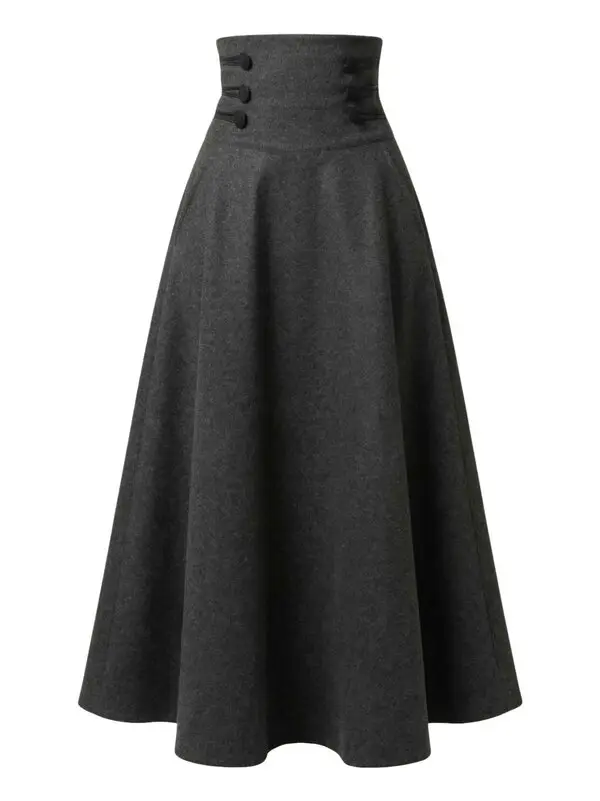 NIKKA PLACE Ultra High Waist Wool Maxi Skirt With Pockets In Dark Gray Colour - Grey