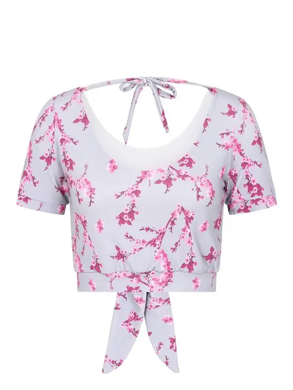 SOPHIE CAMERON DAVIES Pink Floral Cotton Crop Top - Grey