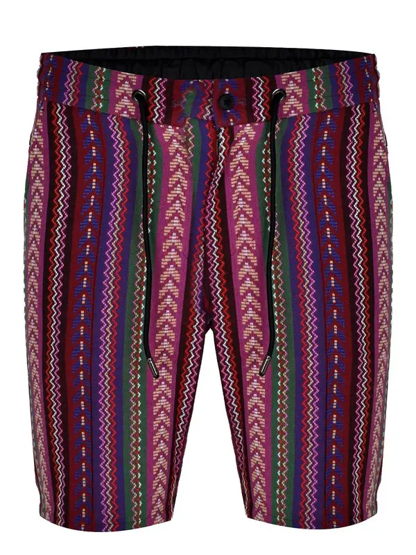 DAVID WEJ Dareski Tribal Print Drawstring Shorts Wine Multi - Red