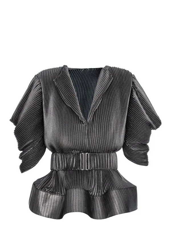 SILVIA SERBAN V-neck Pleated Voile Blouse - Silver