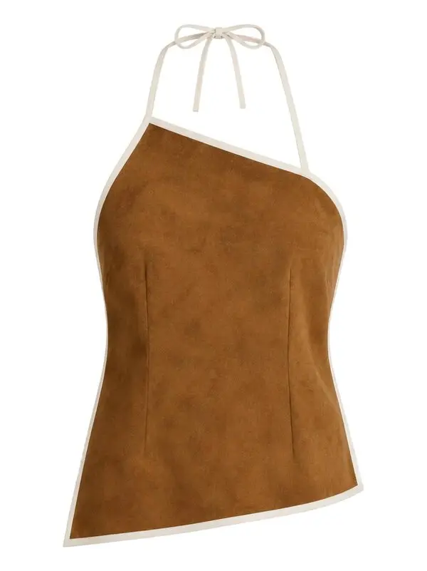 LUROQ LONDON Faux Suede Halter Top Tan - Brown
