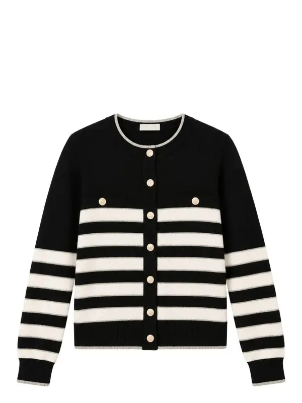 NUVV COLLECTION Striped Button-front Cardigan - Black