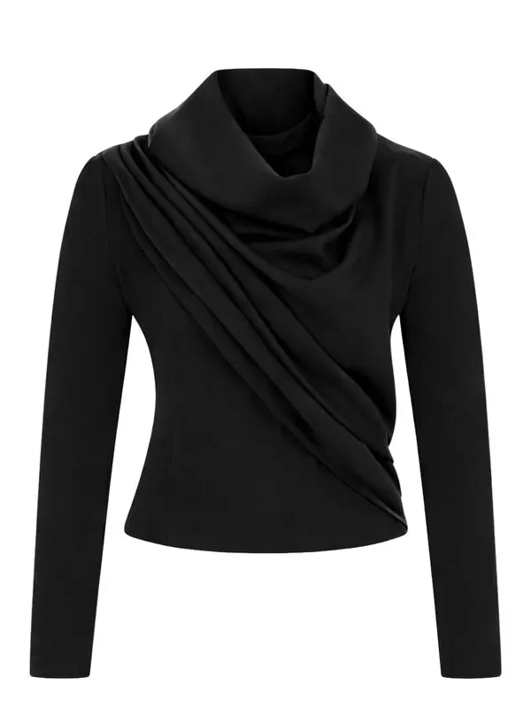 MAAN ISTANBUL Draped Cowl Neck Long Sleeve Top Blouse Aria - Black