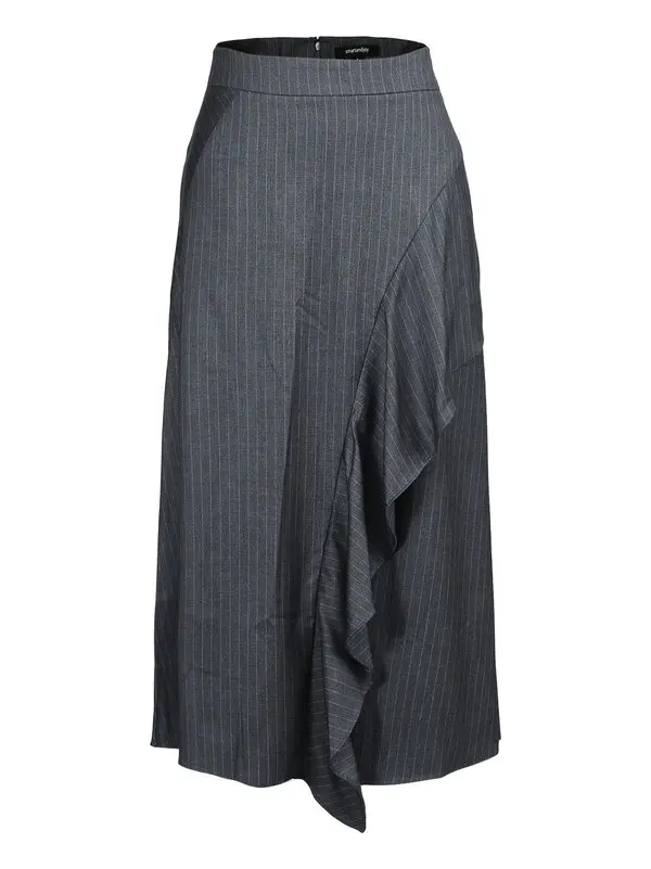 SMART AND JOY Asymmetric Ruffle Flared Midi Skirt - Grey