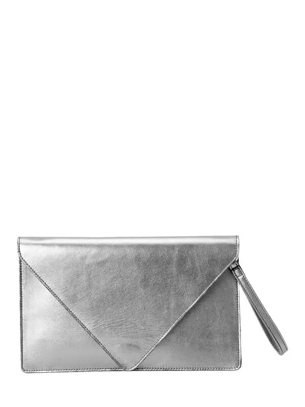 JUAN-JO Leather Envelope Clutch With Chain - Silver