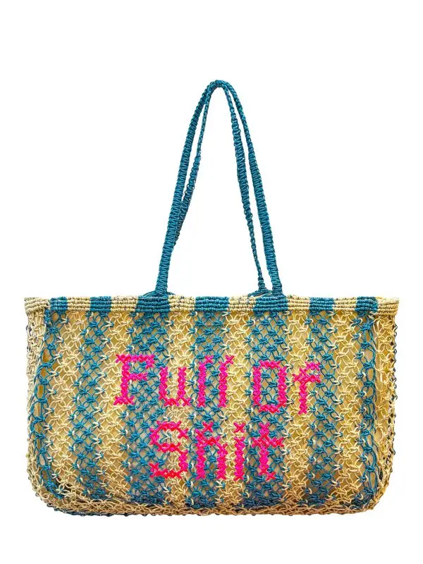 LILLY LOVES Full Of Shit Pink Jute Bag - Blue