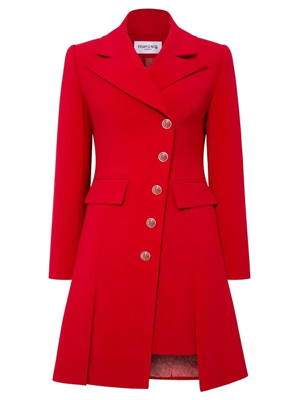 FEMPONIQ Asymmetric Pleated Blazer Dress - Red