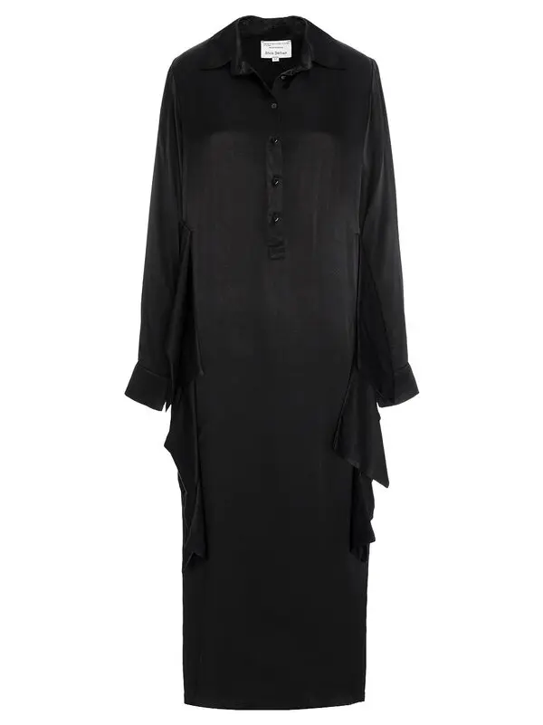 SILVIA SERBAN Long Sleeve Satin Shirt Dress - Black