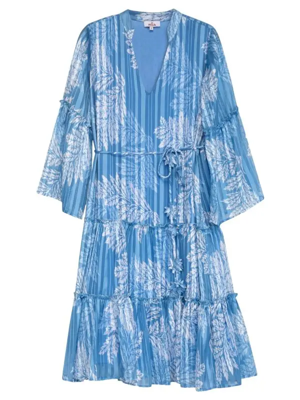 NIZA Floral Print Straight Dress With Short Sleeves - Blue
