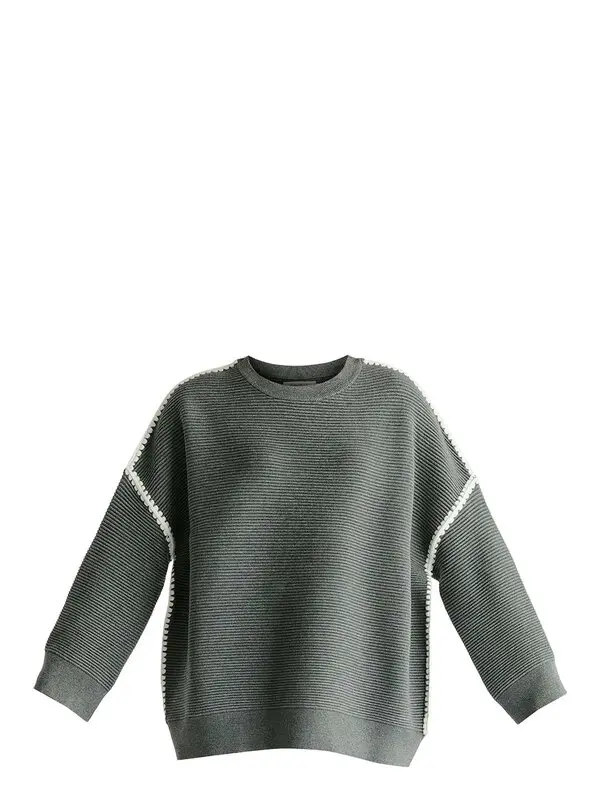 PAISIE Ribbed Jumper With Contrasting Embroidery - Grey