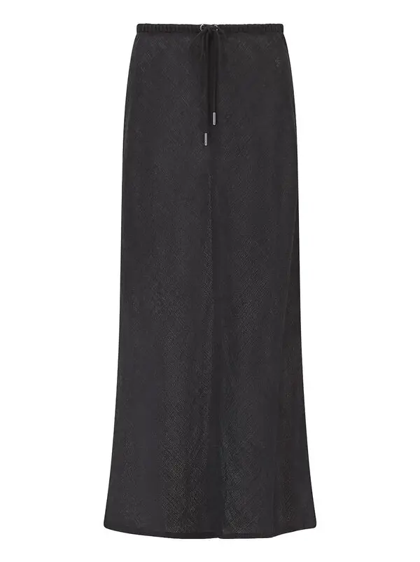 THE SUMMER EDIT Phoebe Luxe Linen Drawstring Skirt - Black
