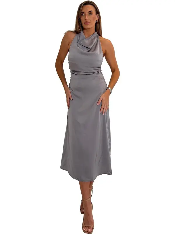 GIRL IN MIND Kaz Cowl Neck Midi Dress - Grey