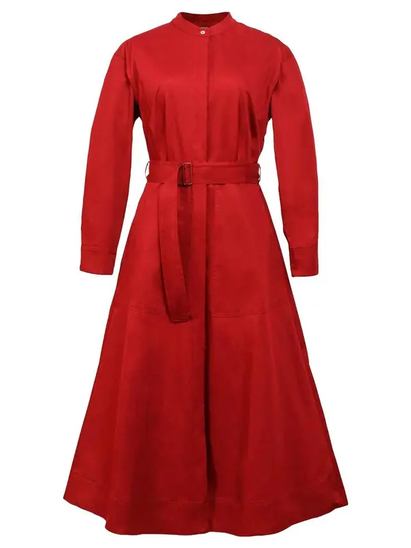 SMART AND JOY High Collar Cotton Shirt-dress - Red