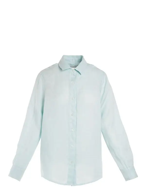 Haris Cotton Solid Linen Shirt With Long Sleeved Ocean Air - Blue