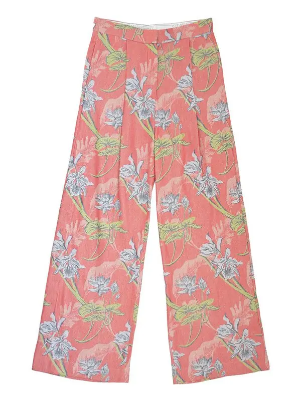 MANUELA CABRALES Floral Print Wide Leg Trousers - Red