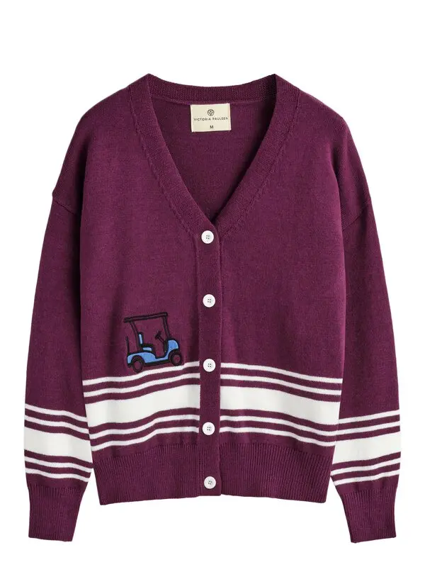 VICTORIA PAULSEN Sophie Stripe Cardigan Burgundy - Red