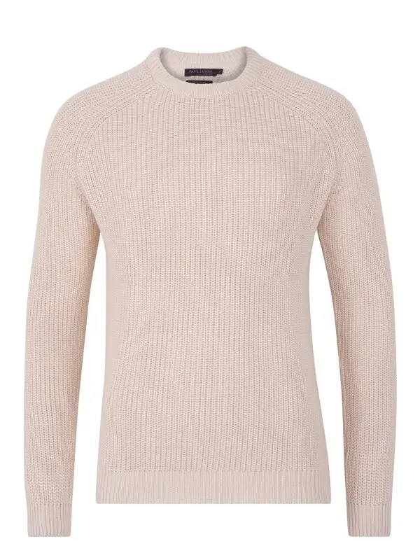 PAUL JAMES KNITWEAR Neutrals Heavyweight Cotton Clark Fisherman Rib Knit Jumper Ecru - Beige