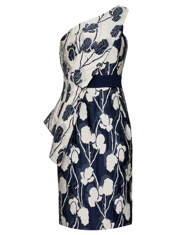 SMART AND JOY Sculptural Flower Jacquard Bustier Dress - Blue