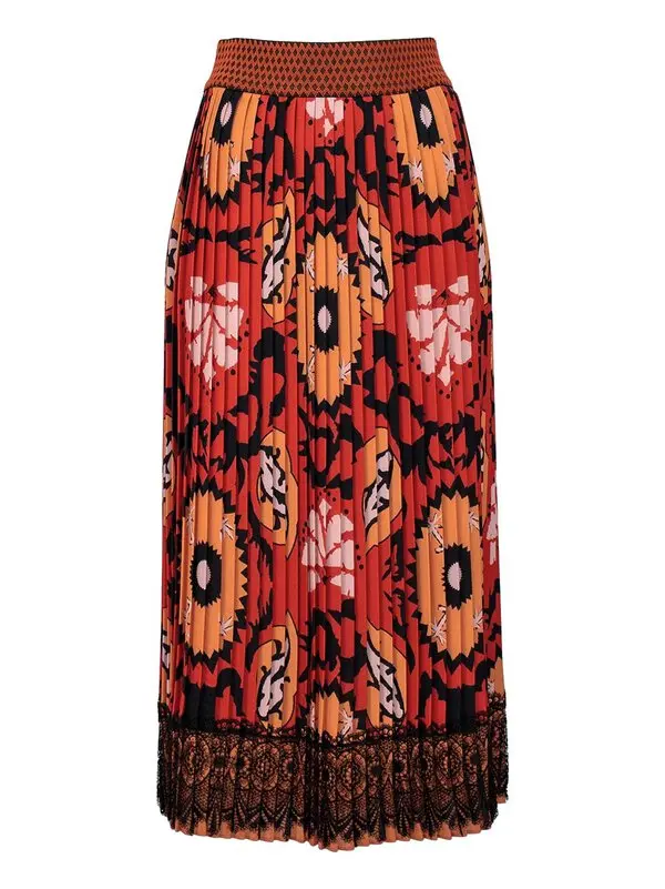 LALIPOP DESIGN Maxi Pleated Skirt With Guipure Lace At The Hem - Black