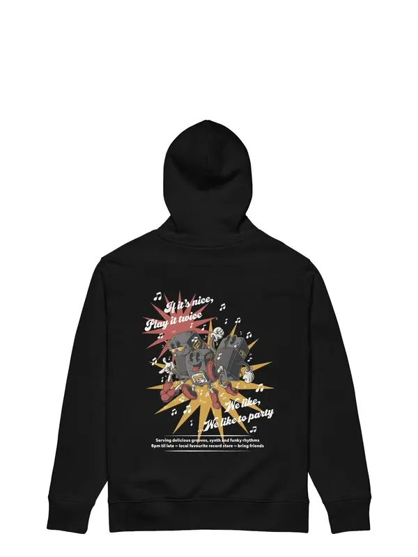 ANCHOR & CREW If It's Nice Play It Twice Disco! Organic Cotton Embroidered Heavyweight Hoodie - Black