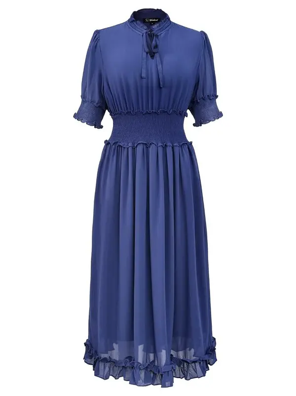 SMART AND JOY Chiffon Dress With Smocks And Small Ruffles Purple - Blue