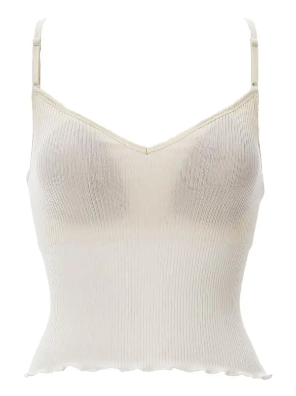 AROMATIQUE Ribbed Silk Cropped Camisole Ecru - White