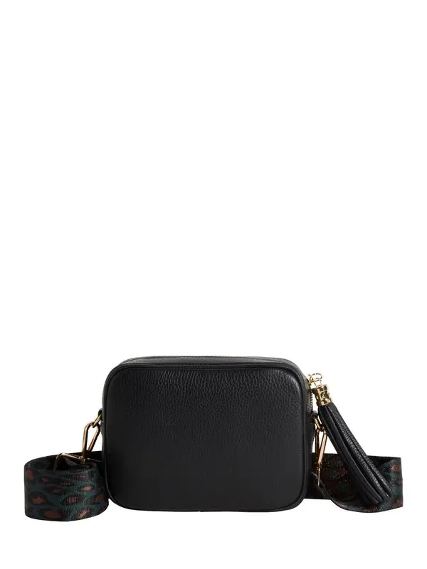 BETSY & FLOSS Verona Crossbody Tassel Bag With Teal & Brown Leopard Strap - Black