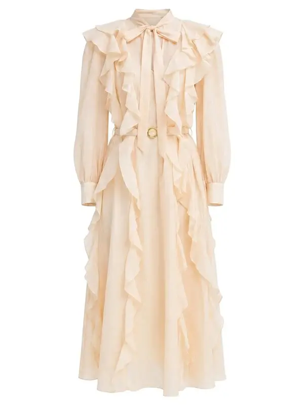 GEORGETTE Neutrals Soft Peach Ruffle Midi Dress - Orange