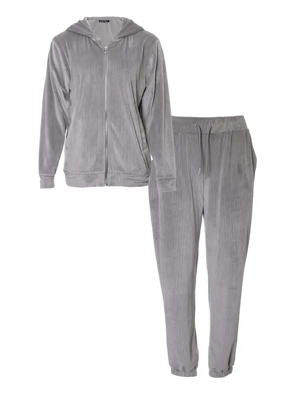 PRETTY YOU Velour Hoody Jogger Set - Grey
