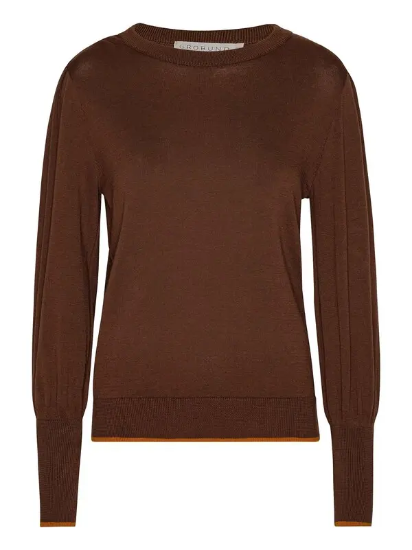 GROBUND Ingeborg Knit Blouse The One In With Contrasting Edge - Brown