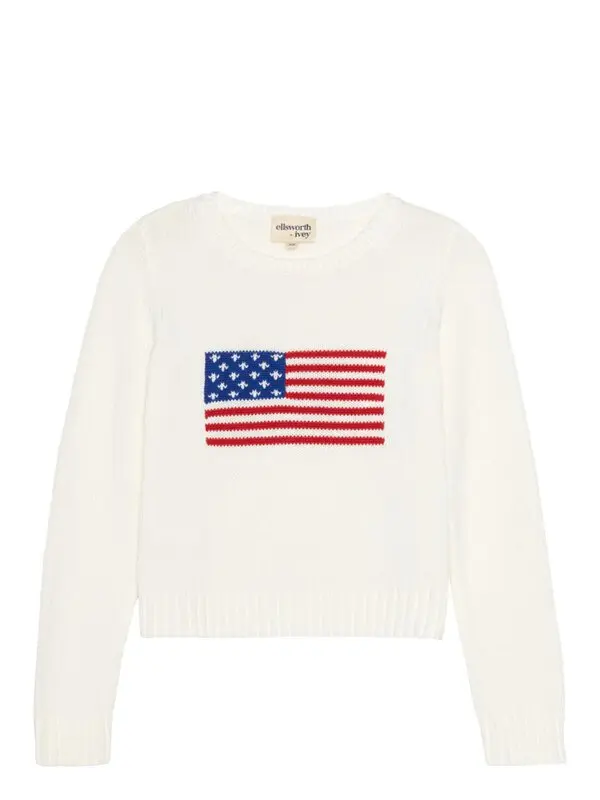 ELLSWORTH + IVEY Autumn Crewneck Sweater American Flag - White