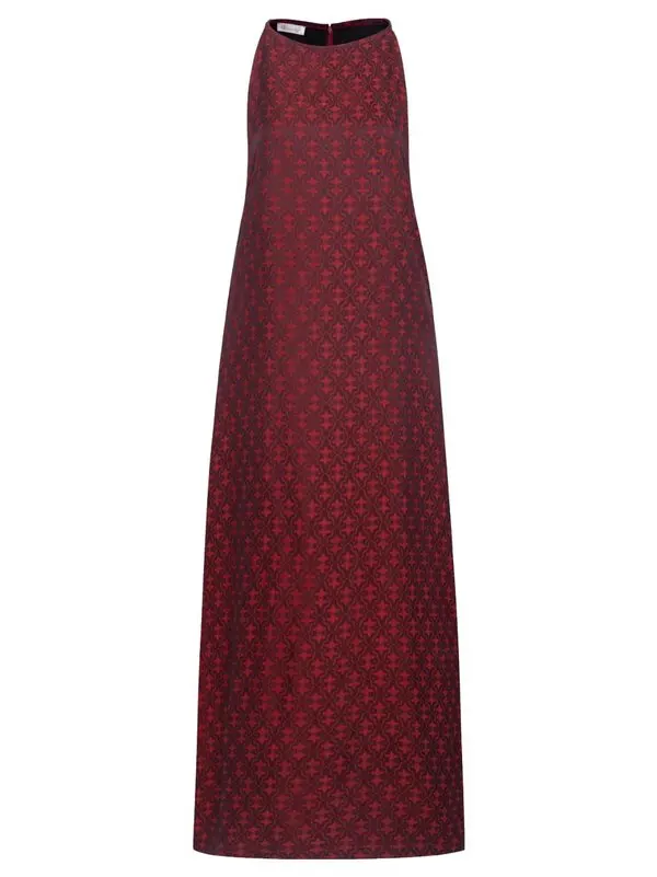 SILK AND BEARS Red / Black Aurora Scarlet Mosaic Hand-dyed Silk Jacquard Maxi Dress - Red/black