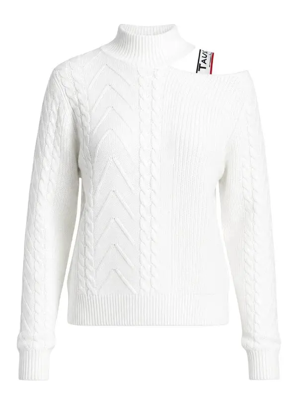 CHUKS COLLINS Neutrals / Red / White Victorian Cut Out Shoulder Ivory Sweater Diffusion Collection - Red/white