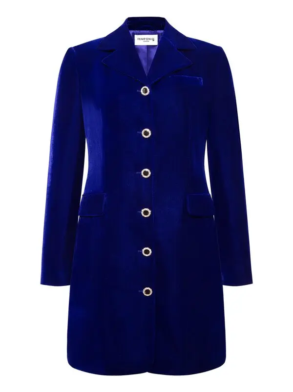 FEMPONIQ Silky Velvet Tailored Blazer Dress Royal - Blue