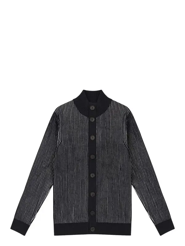 NUVV COLLECTION S Striped Rib Knit Cardigan – Premium Italian Yarn - Blue