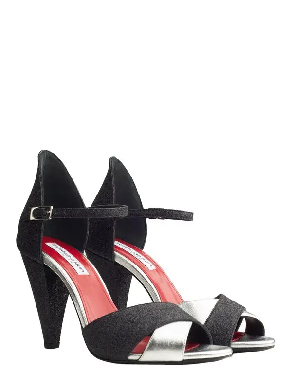 ROSAMUND MUIR LONDON Black / Silver Aurora Black Glitter & Silver Heels - Black/silver