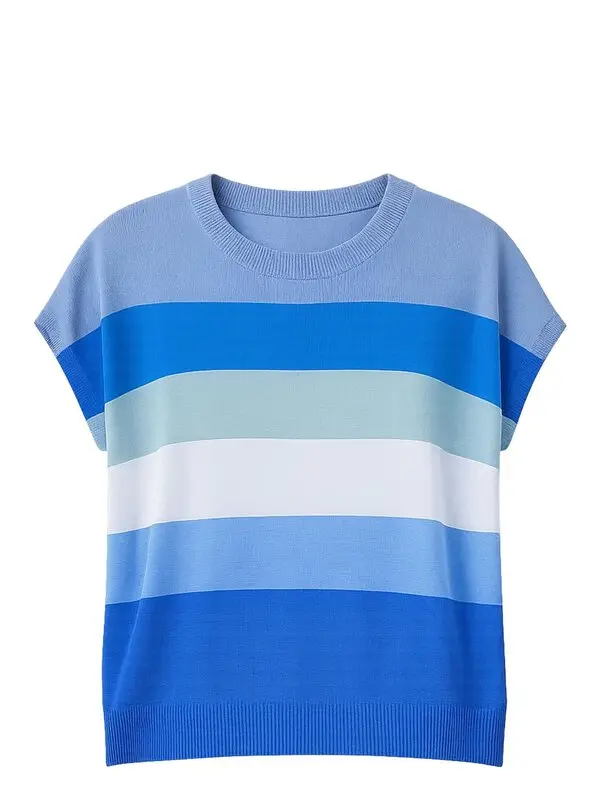 YUMI Block Stripe Relaxed Knitted Top - Blue