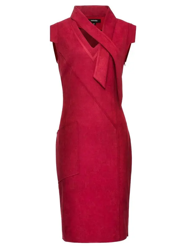 SMART AND JOY V-neck Structu Cut Suede Dress Raspberry - Red