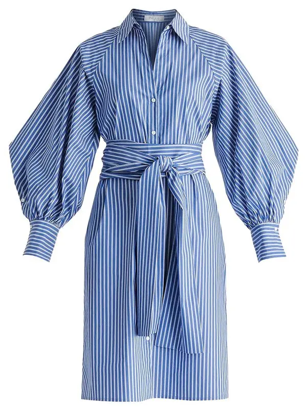 PAISIE Striped Volume Sleeve Shirt Dress With Matching Tie Belt In Stripes - Blue
