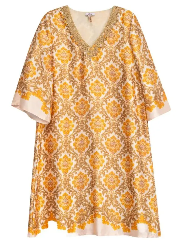 NIZA Sleeveless Maxi Dress With Floral Print And A-line Skirt - Gold