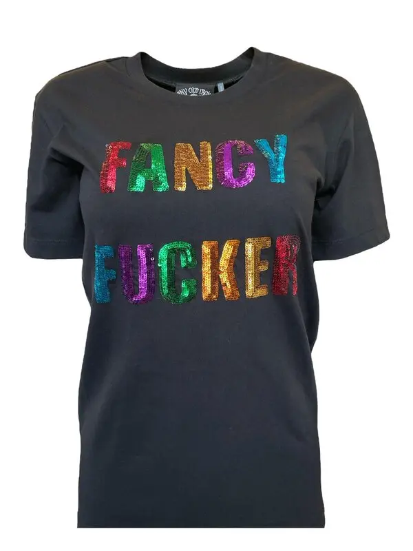ANY OLD IRON Rainbow Fancy Fucker Sequin T-shirt - Black