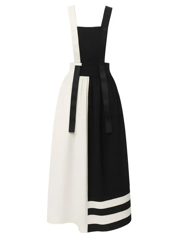 JULIA ALLERT Neutrals Midi Apron Dress With Adjustable Straps Ivory - Black