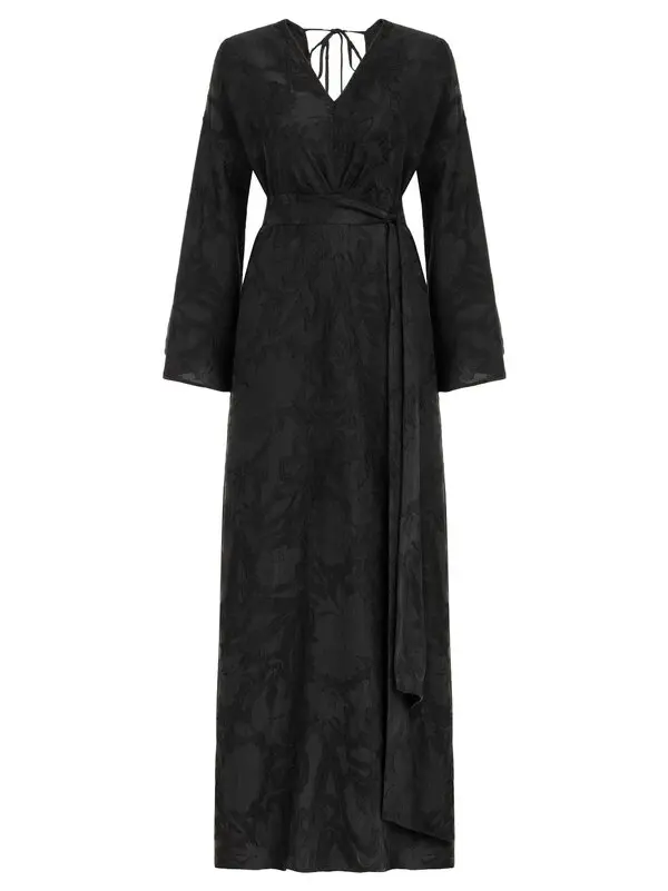 LILAMIE Larissa Loose Fit V Neckline Long Summer Dress - Black