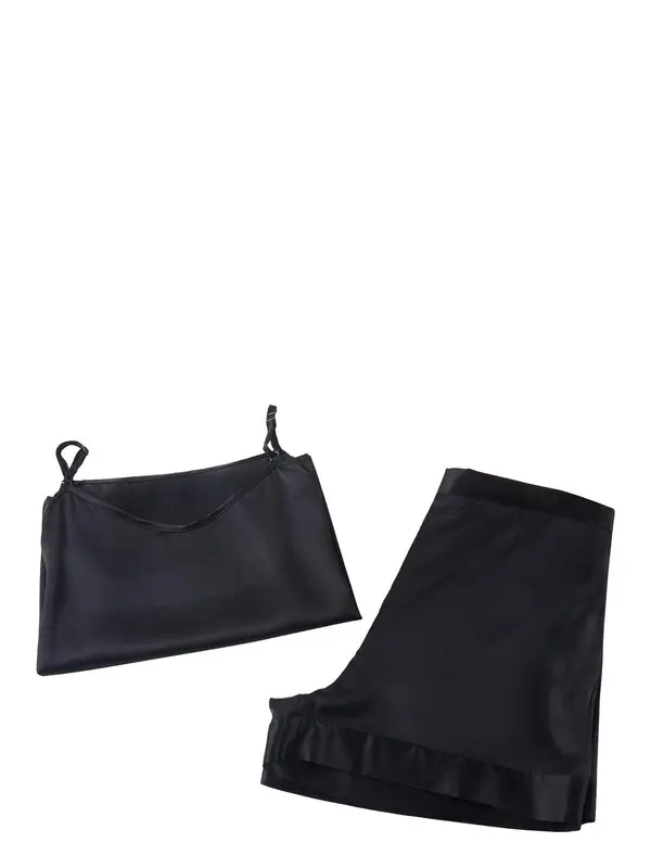 SOFT STROKES SILK Pure Mulberry Silk Camisole And Shorts Set - Black