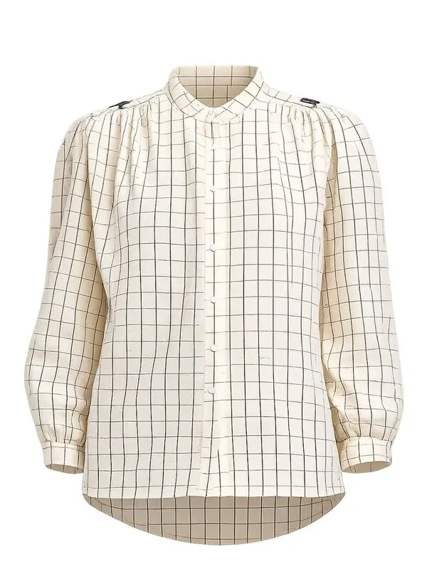 TANTRA SPAIN SL Neutrals Checkered Shirt With Mandarin Collar And Embroidery On The Shoulder And Back Beige - Beige/orange