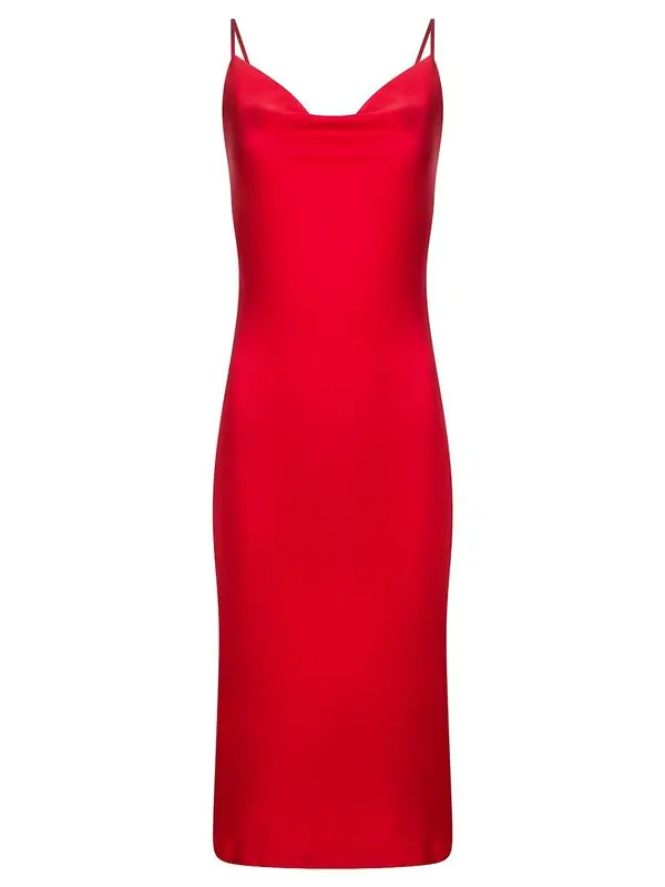 URBAN TOUCH Cowl Neck Satin Slip Cami Midi Dress _ - Red