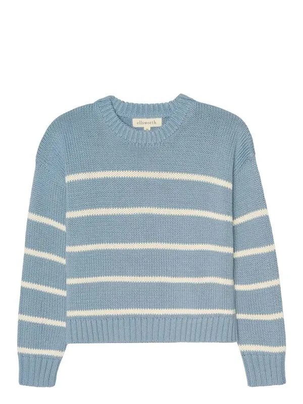 ELLSWORTH + IVEY Elena Crewneck Sweater Denim And Ivory - Blue